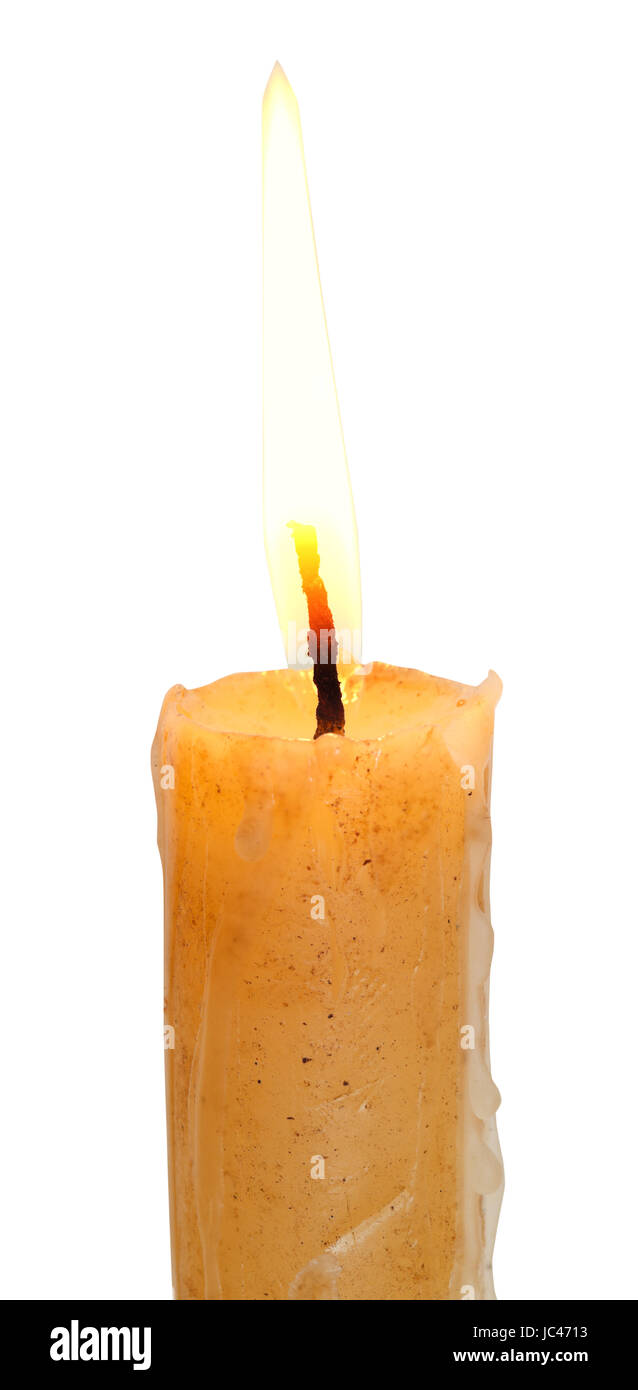 lighted yellow candle close up isolated on white background Stock Photo ...