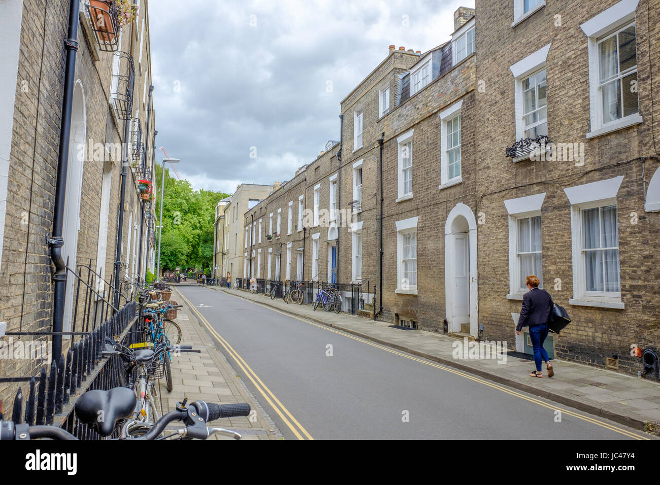 Bicycles parked outside terraced houses along the narrow Fitzwilliam ...