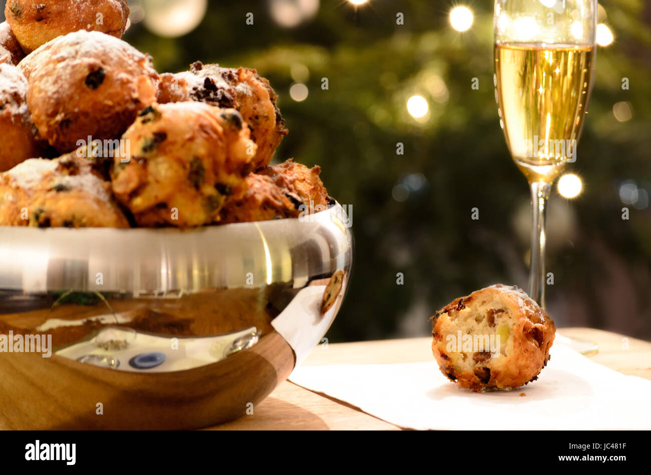 Oliebollen, oil balls or donut balls, a dutch pastry traditionally ...