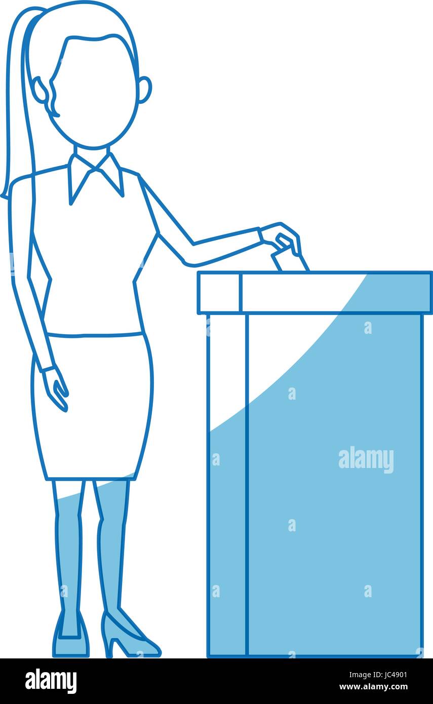 cartoon woman vote at ballot box election vector illustration Stock ...