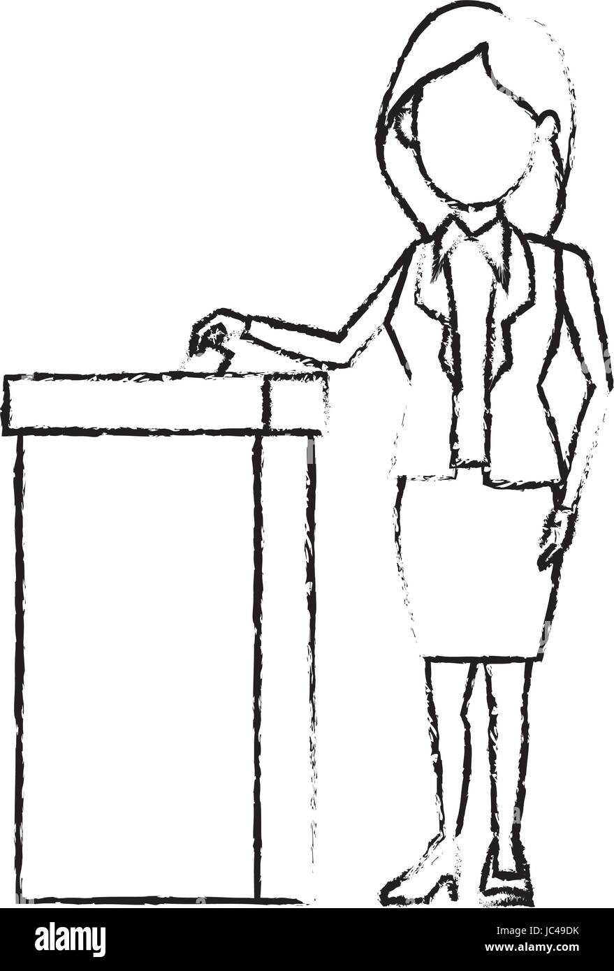 cartoon woman vote at ballot box election vector illustration Stock ...