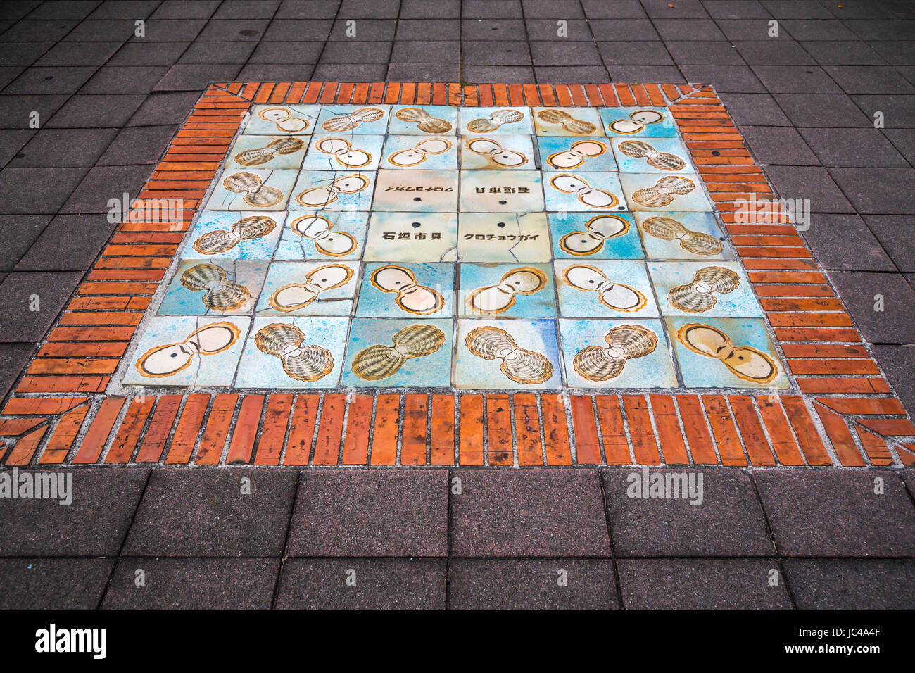 A decorative inlaid tile floor in Ishigaki, Okinawa, Japan Stock Photo ...