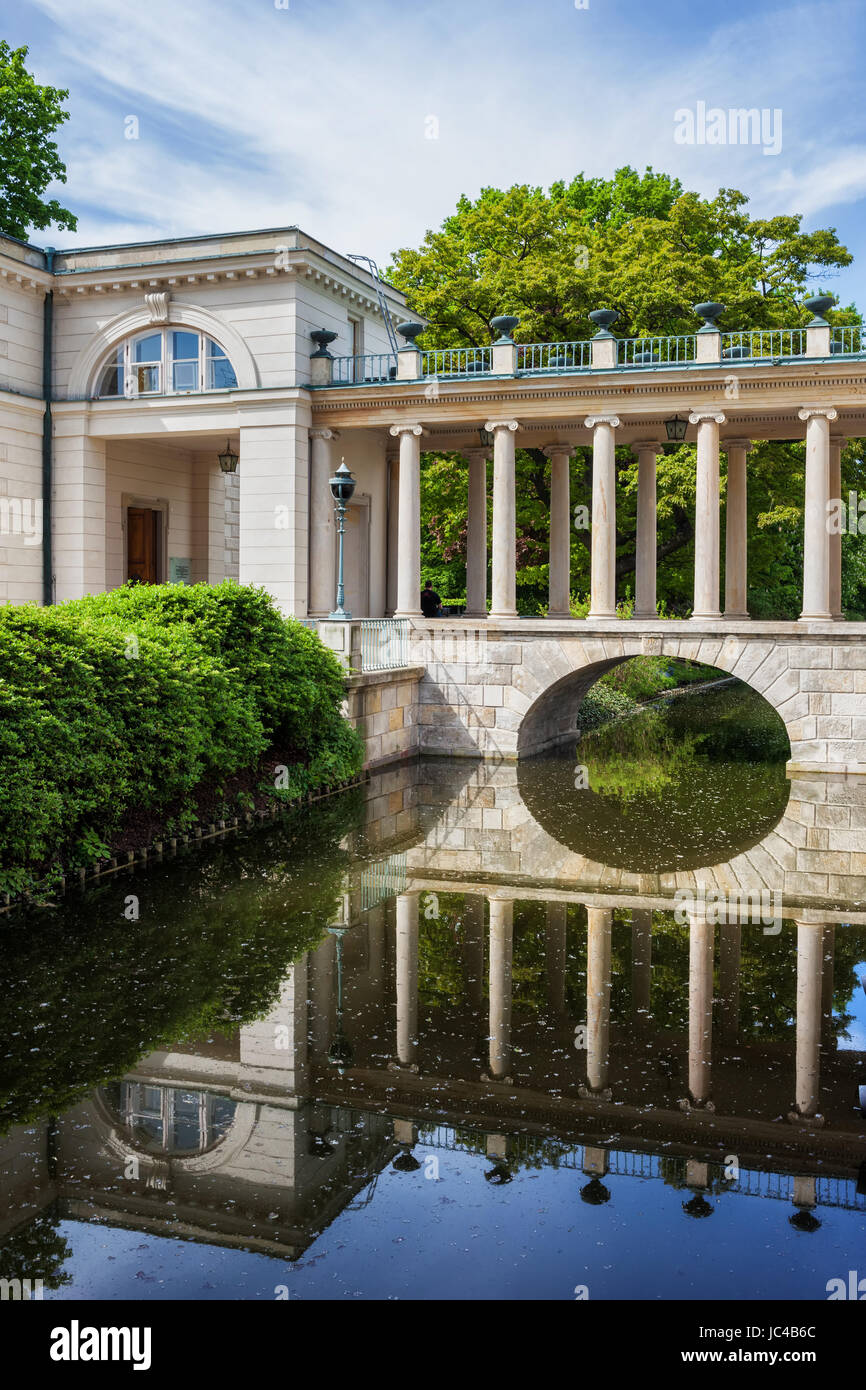 Poland, Warsaw, Royal Lazienki Park, Classical bridge with colonnade ...