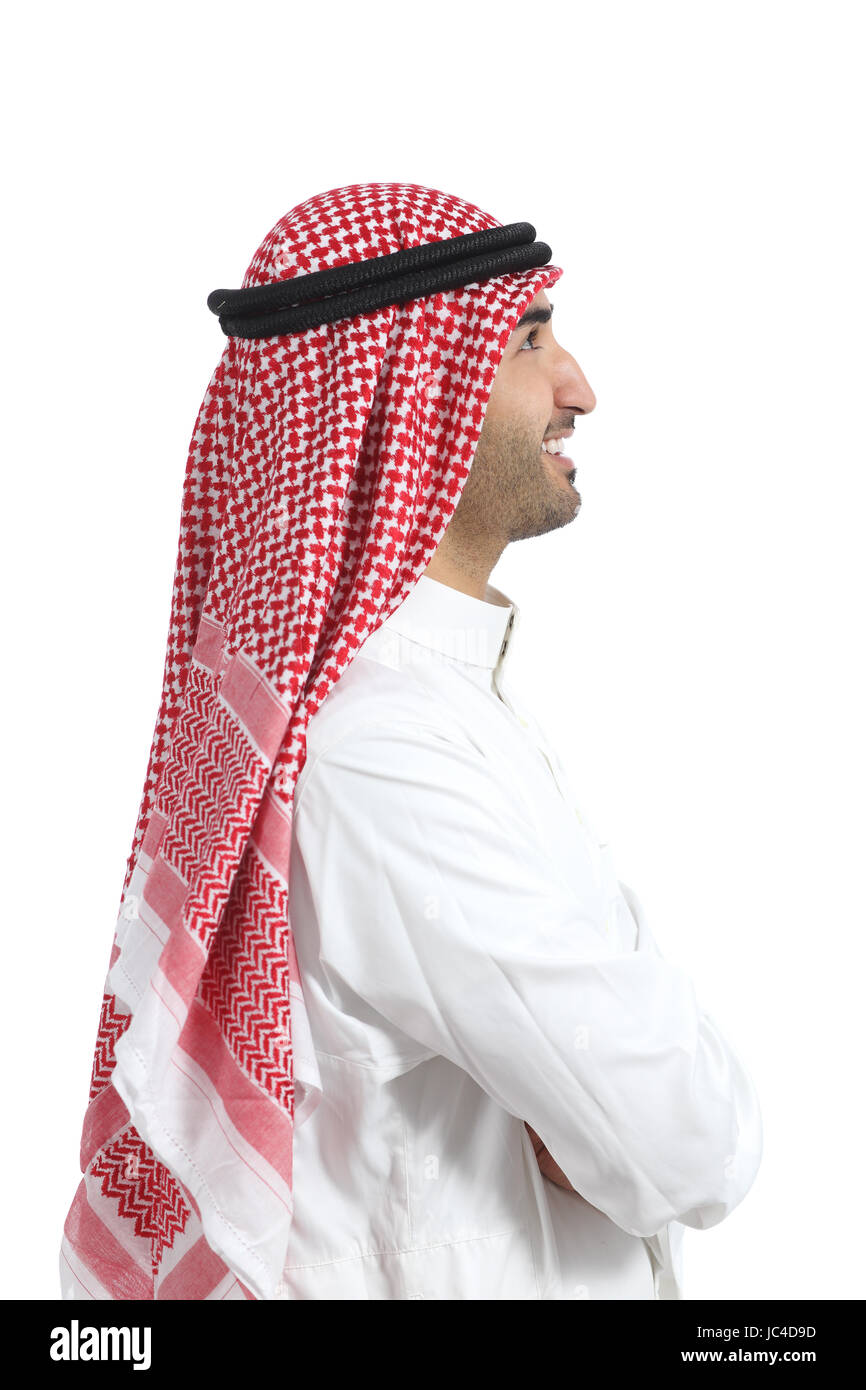 Profile portrait of an arab saudi emirates man isolated on a white ...