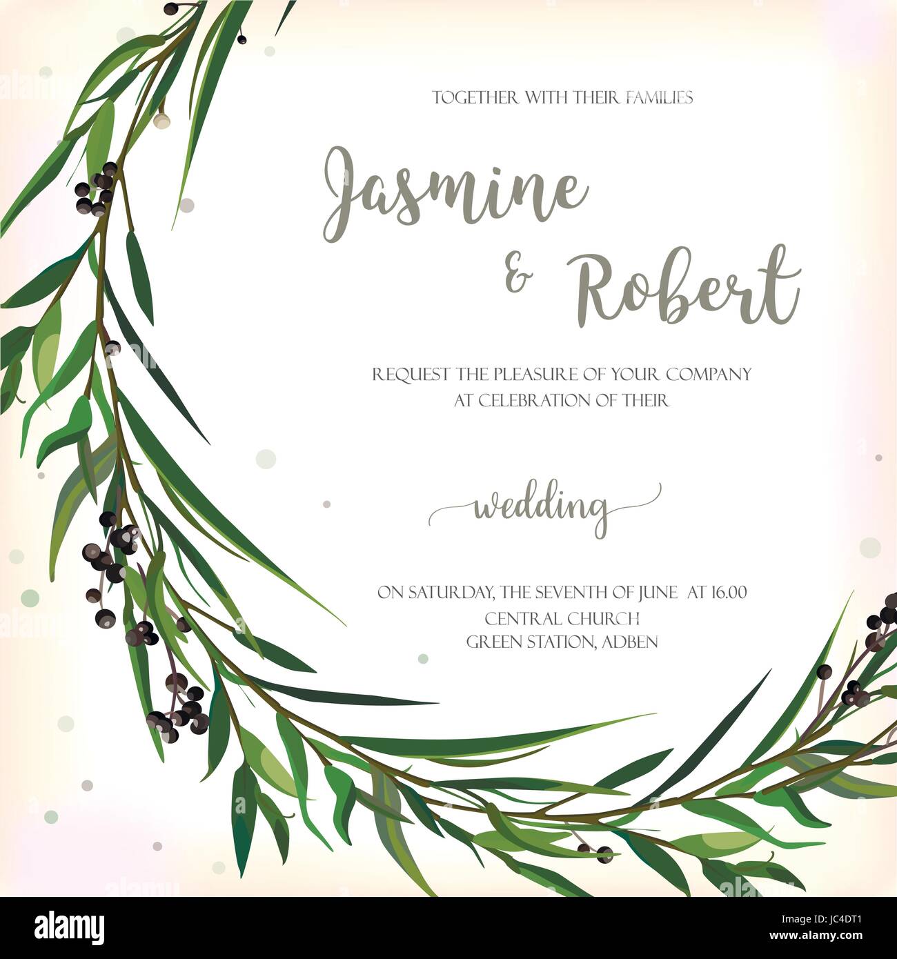 Leaves circle round green leaf wreath of branch Eucalyptus, Agonis ...