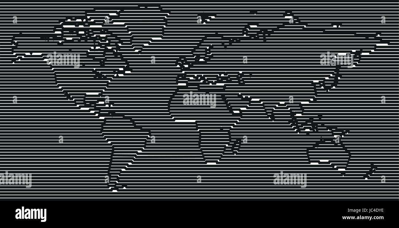 Vector Blank Grey linear World map isolated on white background. Black ...