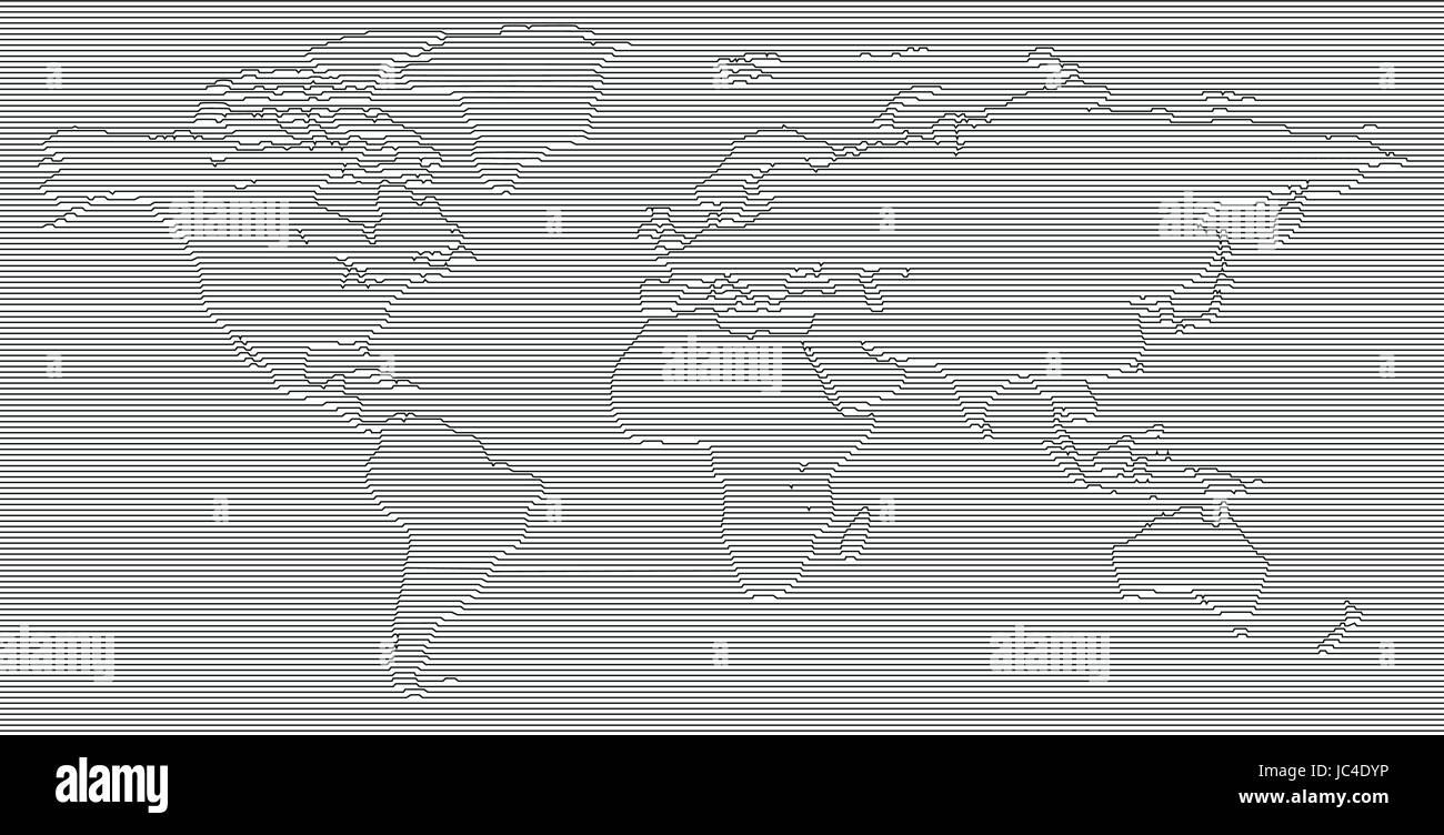 Vector Blank Grey linear World map isolated white background. Black ...