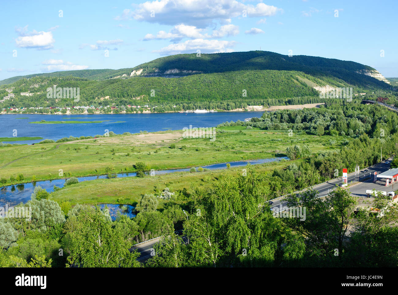 Amazing panoramic view from Tsarev hill near Samara city at summer ...