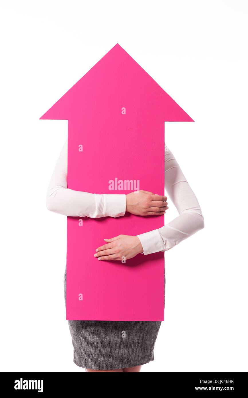 Pink sign arrow points to the top Stock Photo - Alamy