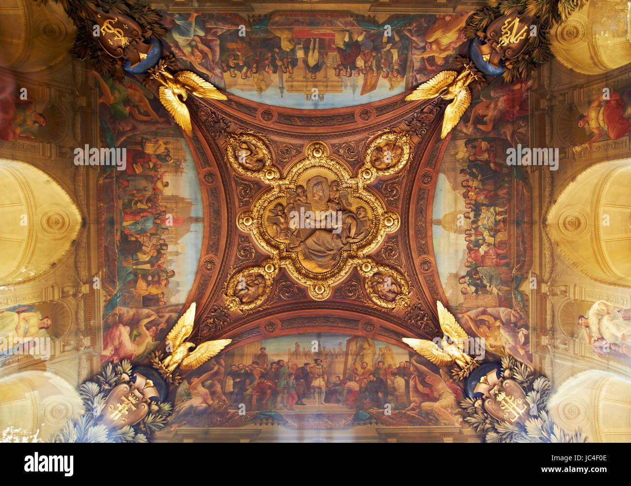 ancient Ceiling decoration in Louvre Museum, Paris, France Stock Photo ...