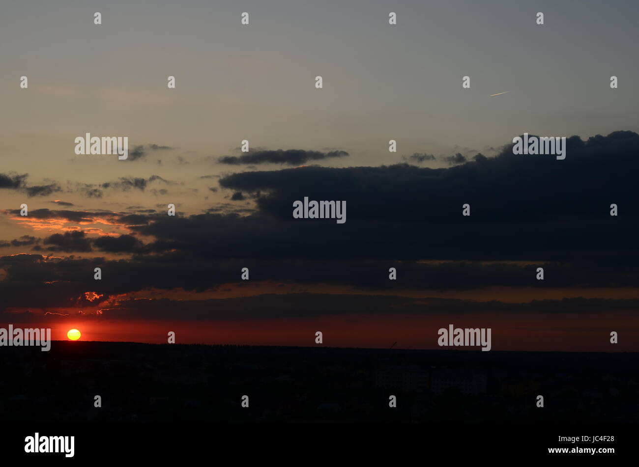 Natural Sunset Sunrise Over Field Or Meadow. Bright Dramatic Sky And ...