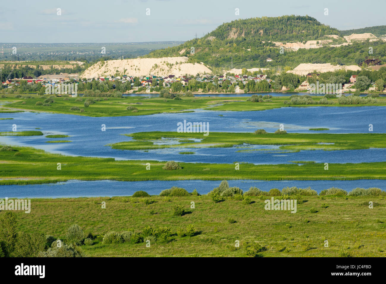 Amazing panoramic view from Tsarev hill near Samara city at summer ...