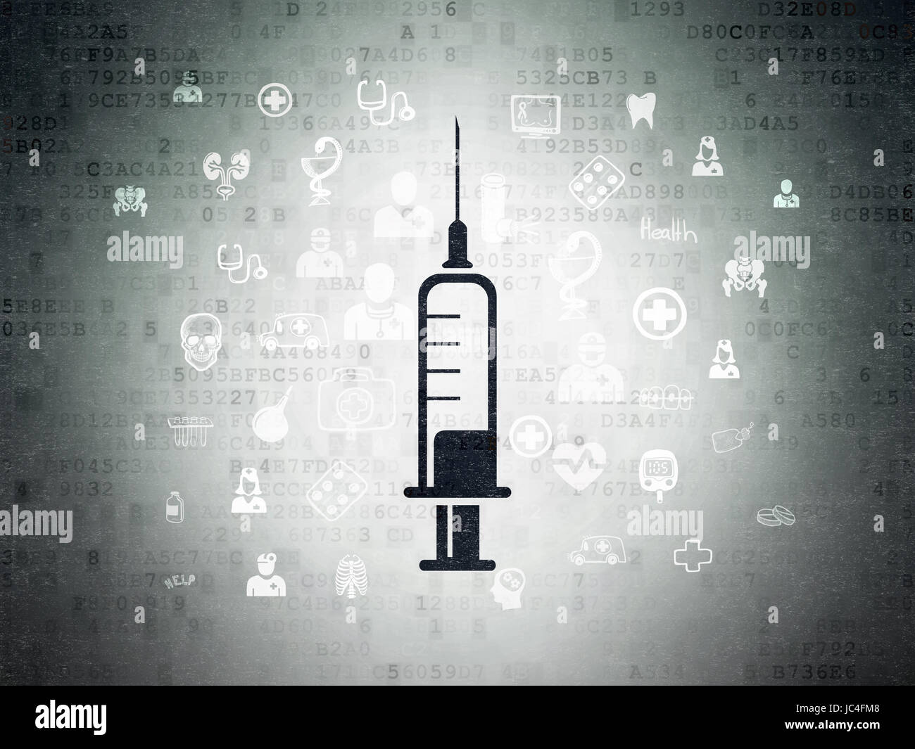 Healthcare concept: Syringe on Digital Data Paper background Stock ...