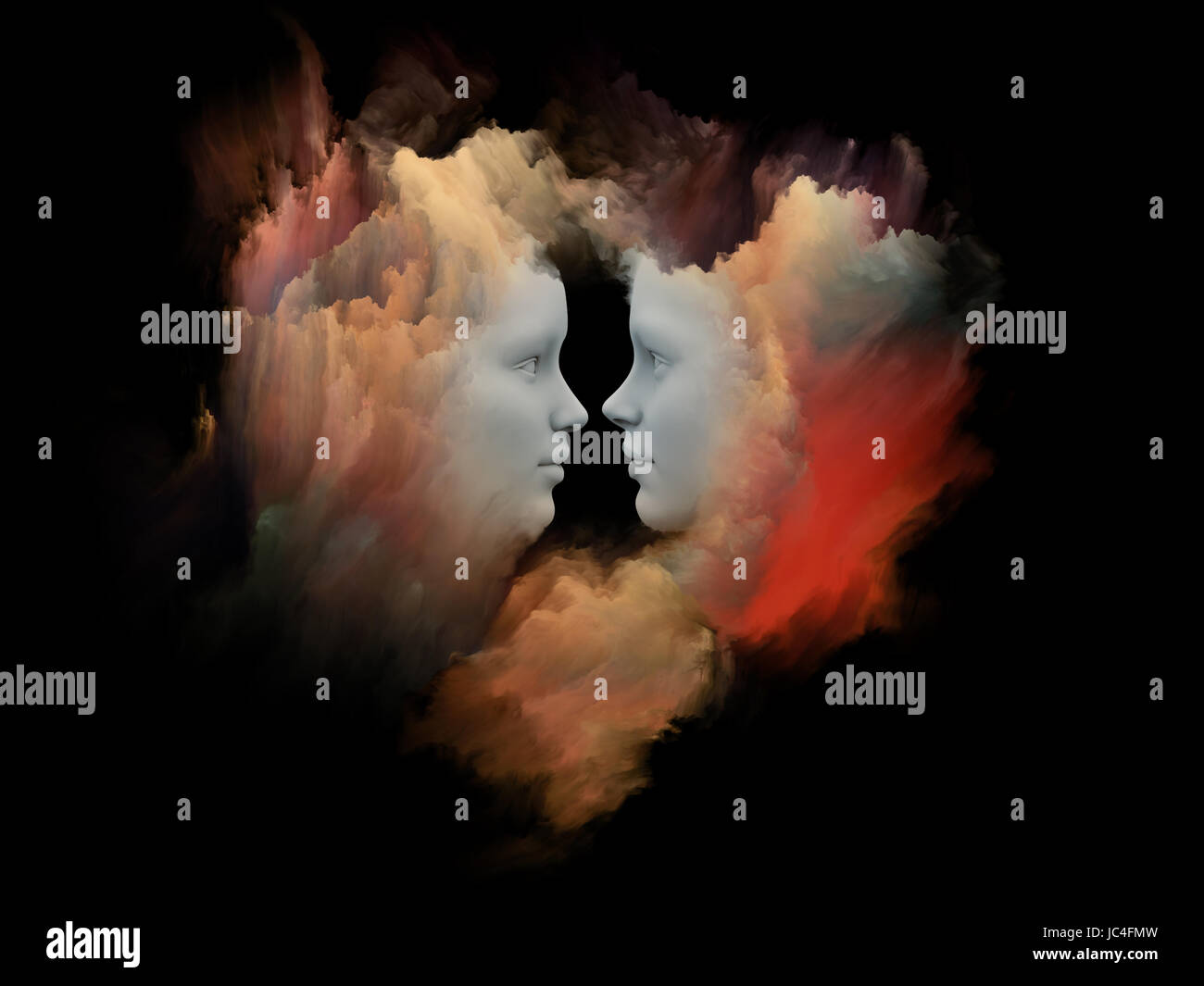 Dreaming Heart series. Backdrop of Human profiles connected by heart ...