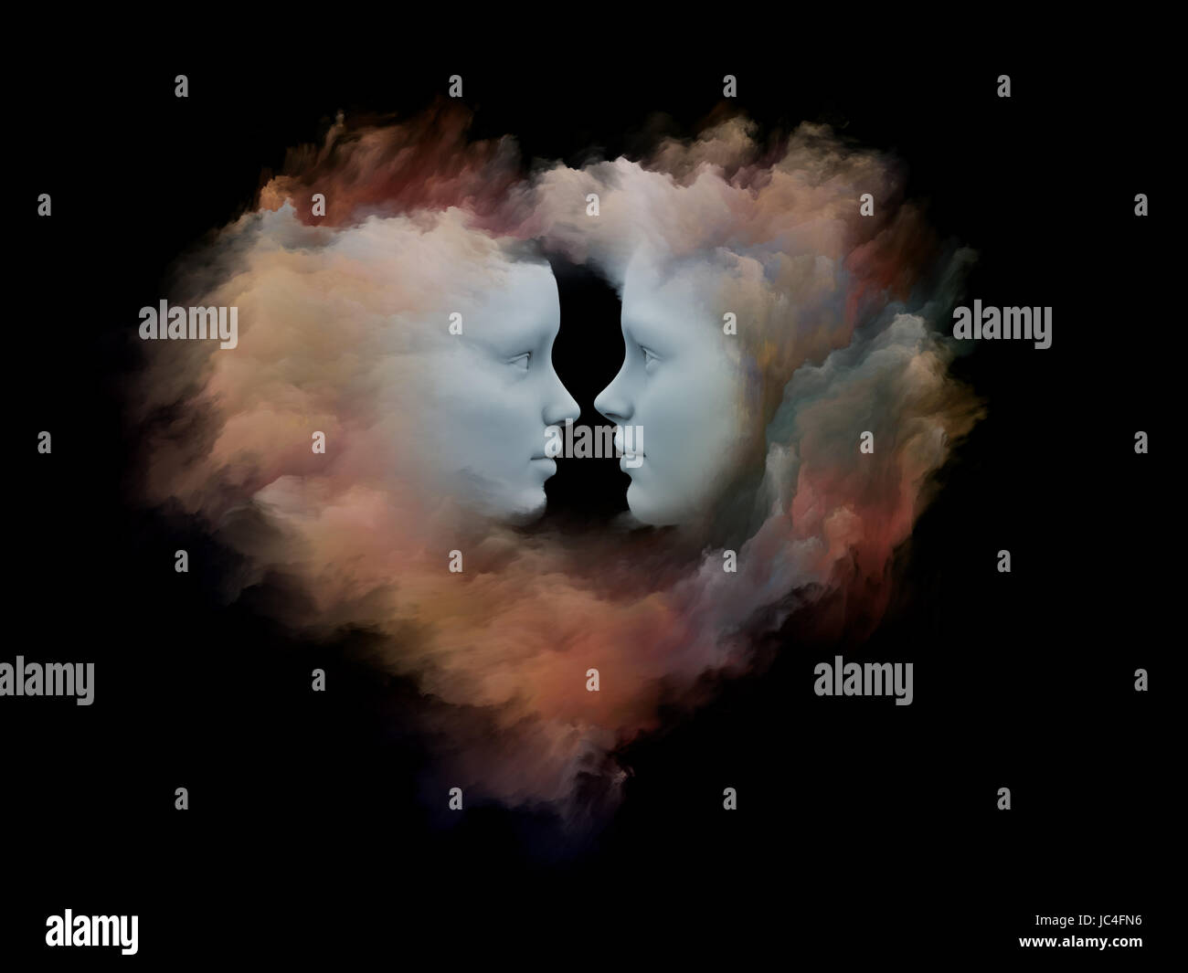 Dreaming Heart series. Backdrop composed of Human profiles connected by ...
