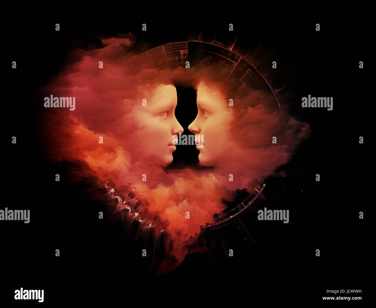 Human Dreams series. Backdrop of Fused human forms, fractal shapes and ...