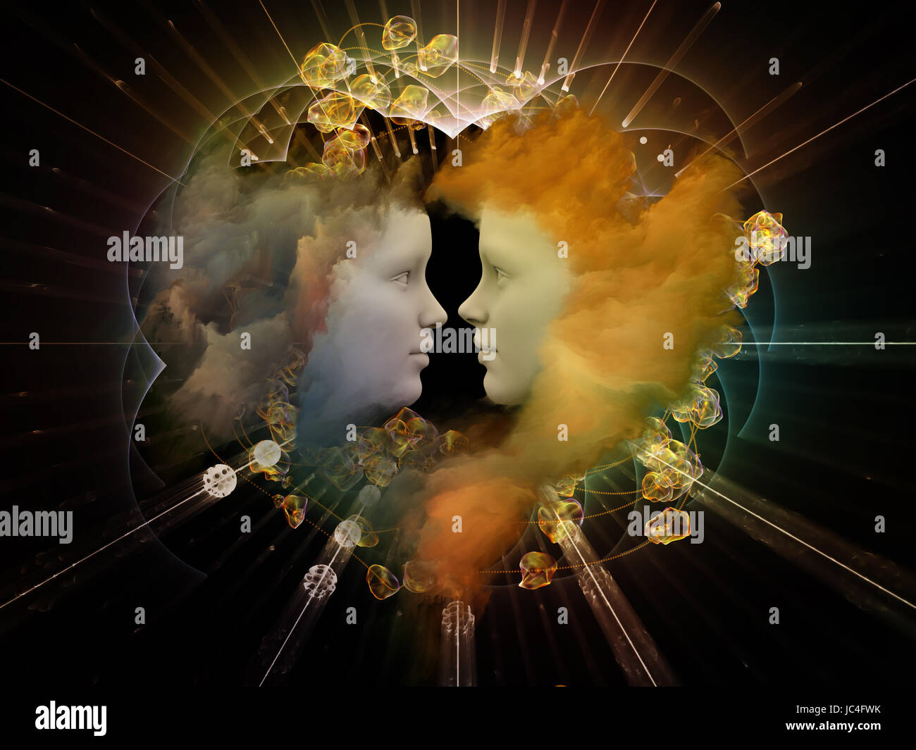 Human Dreams series. Backdrop of Fused human forms, fractal shapes and ...