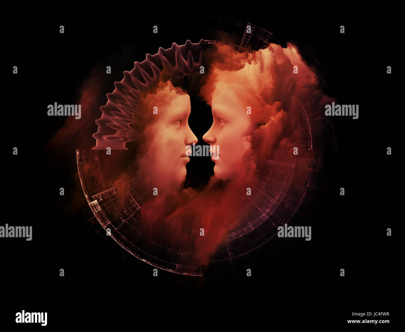 Human Dreams series. Backdrop of Fused human forms, fractal shapes and ...