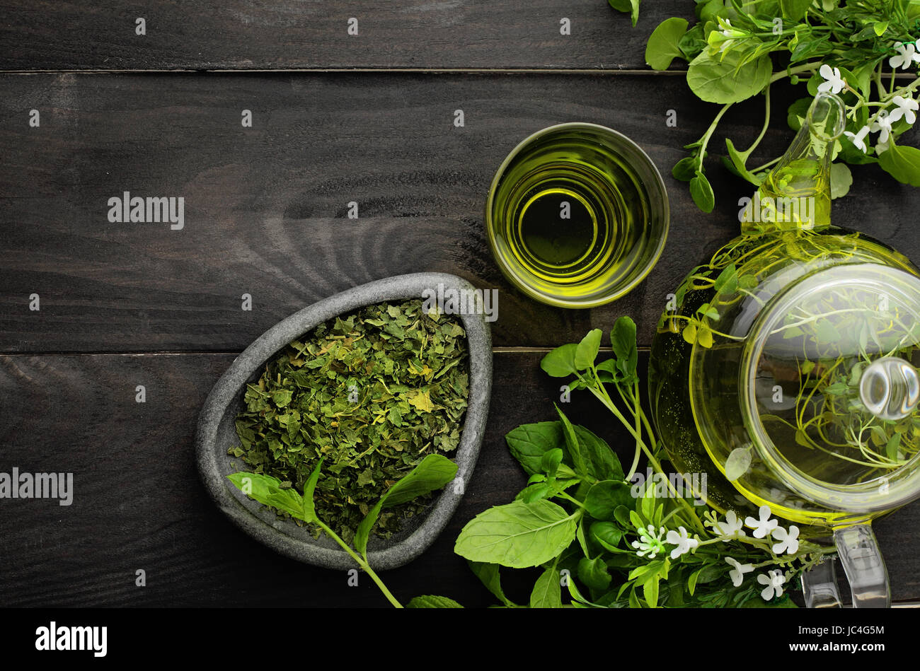 healthy green tea cup with tea leaves Stock Photo - Alamy
