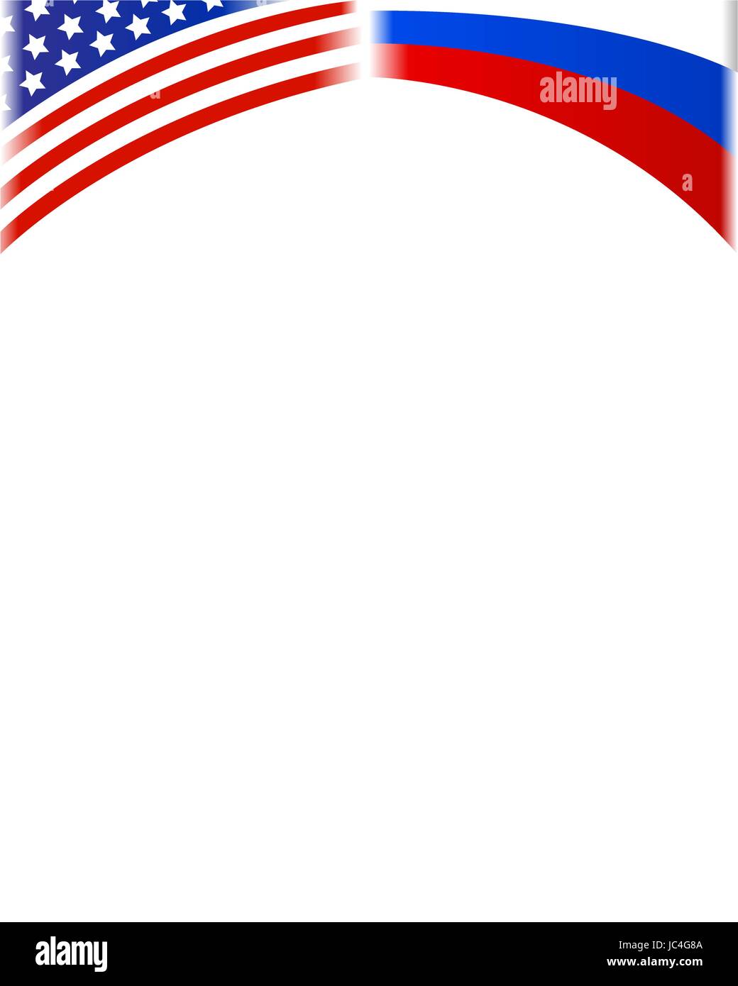 American and Russian flag political frame with empty space for text ...