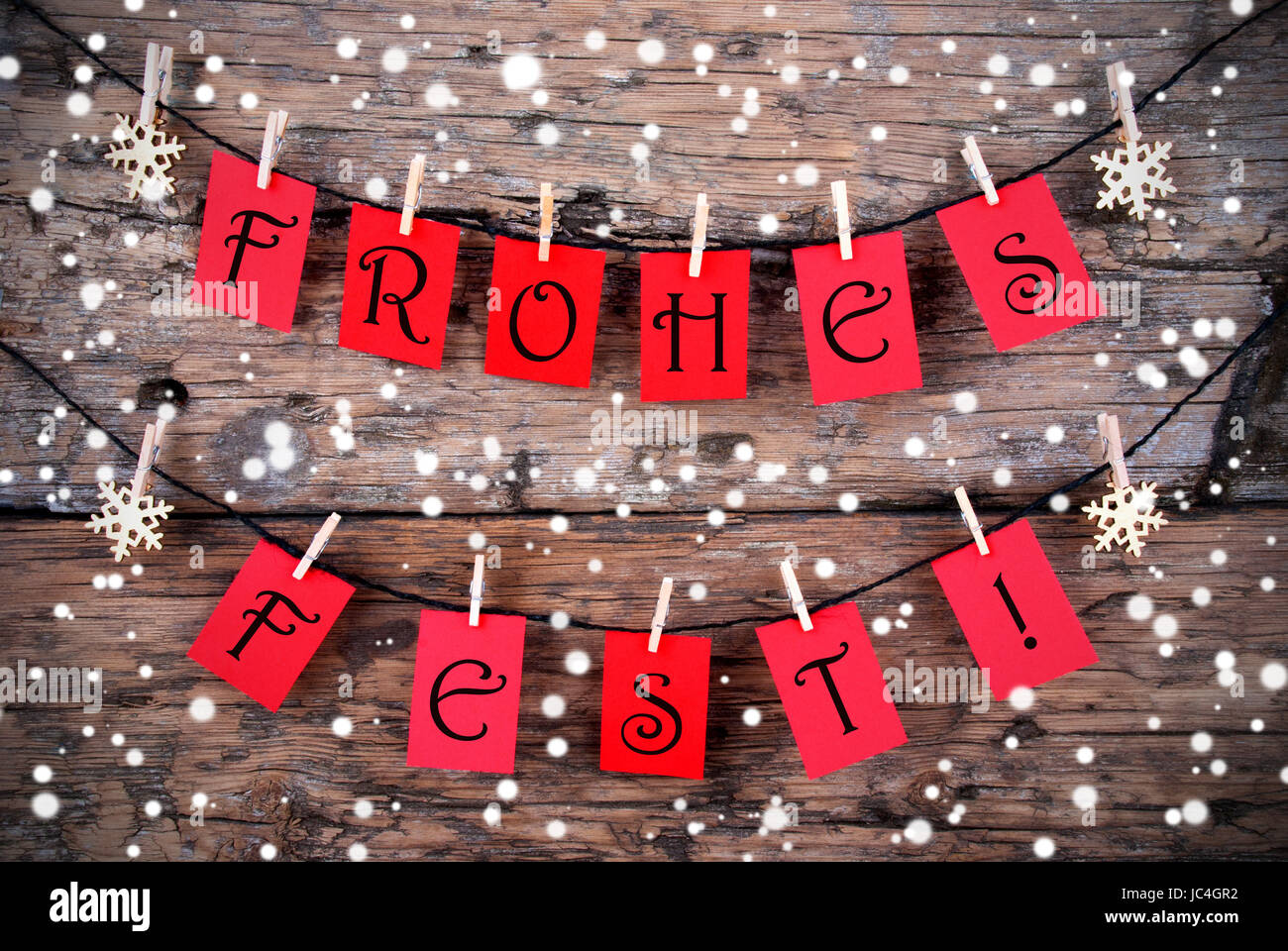 Snowy Christmas Background with the German Words Frohes Fest, which ...