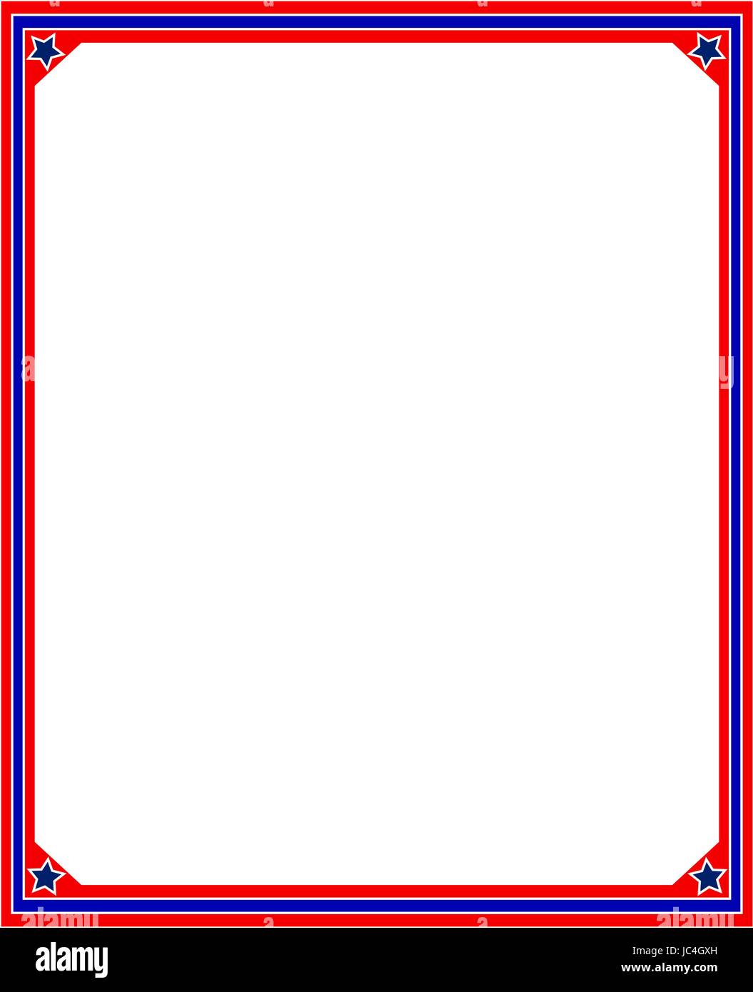 United States flag patriotic border frame with an empty white space ...