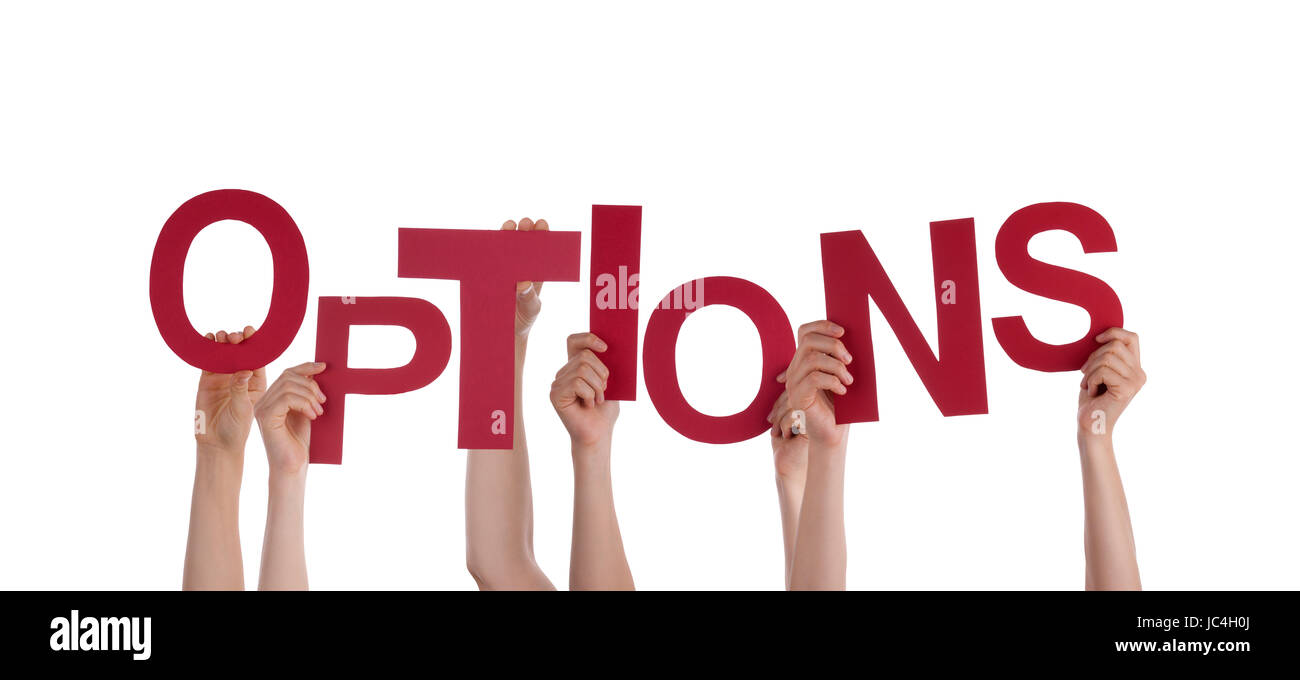 Many Hands Holding Options, On White Stock Photo - Alamy