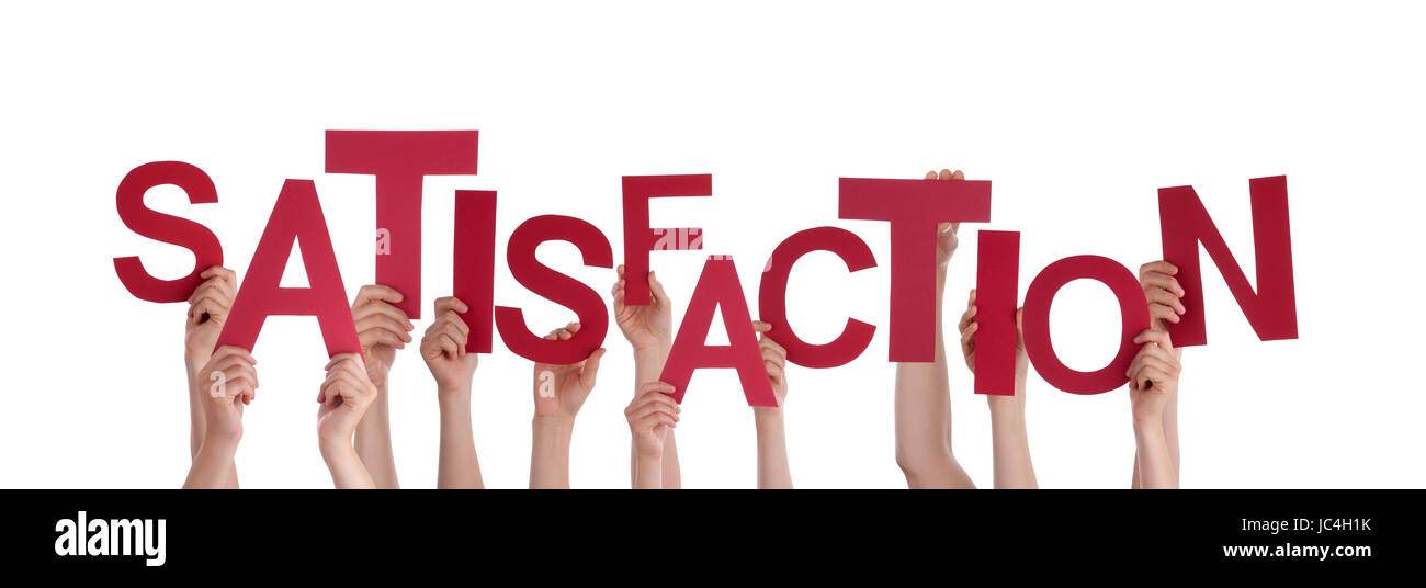 Many Hands Holding the Red Word Satisfaction, Isolated Stock Photo - Alamy