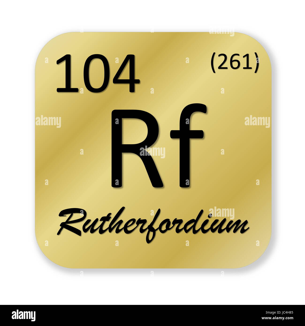 Black rutherfordium element into golden square shape isolated in white ...