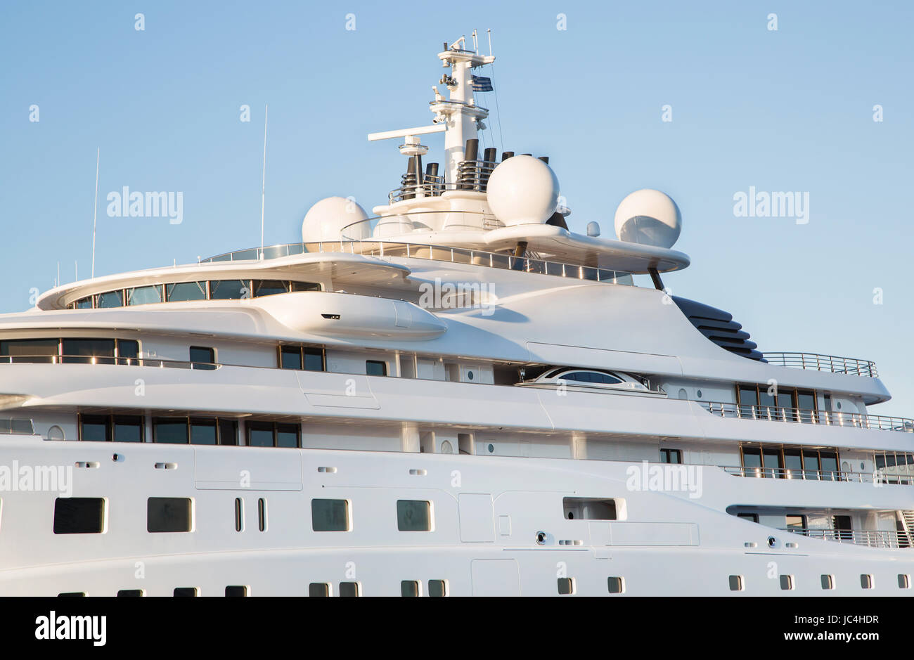 Gigantic big and large luxury mega or super motor yacht on the blue ...