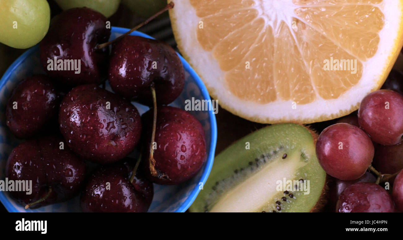 top down close up view of an assortment of fresh, healthy, organic ...
