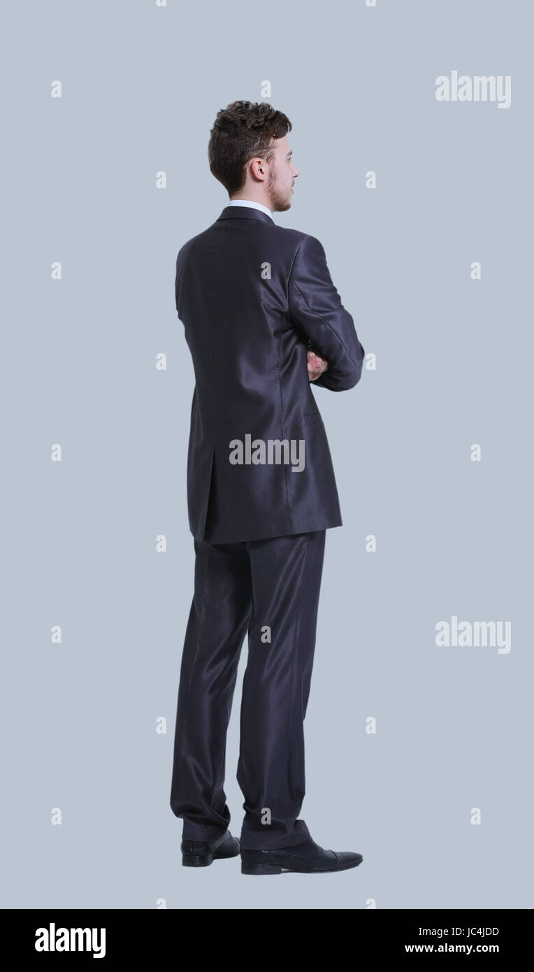 Young business man full body side view isolated on gray backgro Stock ...