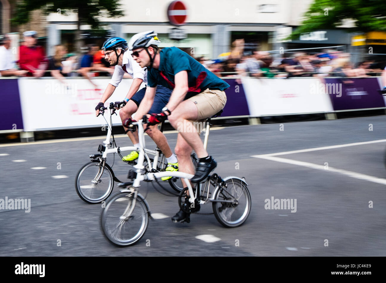 Racing on Brompton bikes at the 2017 London Rahpa Nocturne Criterium ...