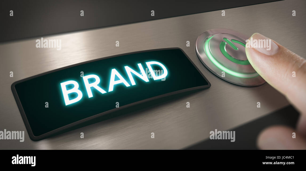Hand pushing a brand activation button. Composite image between a hand ...