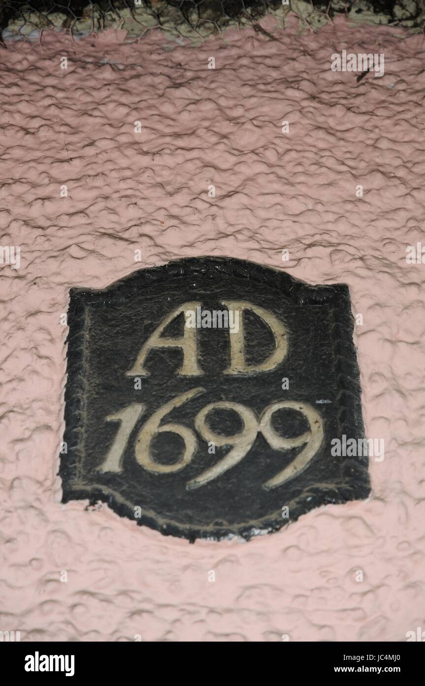Plaque AD1699 on Battle Cottage, Blunham, Bedfordshire Stock Photo - Alamy