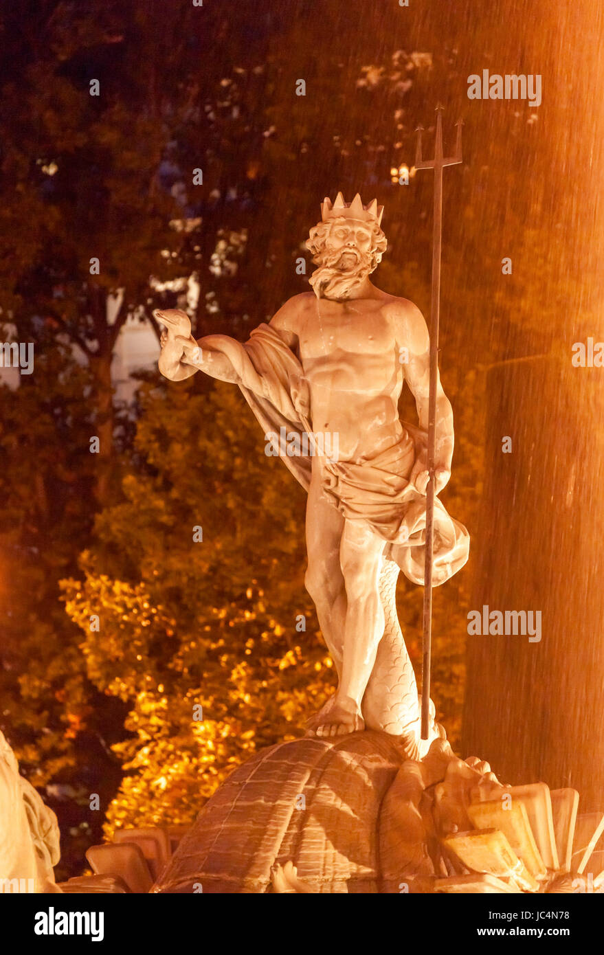 Neptune with Trident Snake, Roman God, Statue Fountain Night Plaza ...