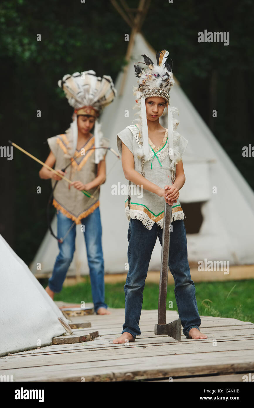 happy children playing native american Stock Photo - Alamy