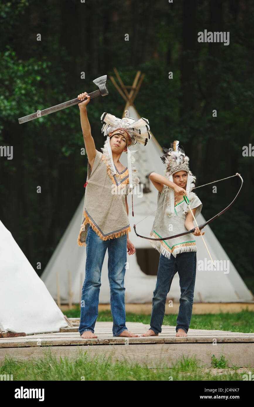happy children playing native american Stock Photo - Alamy