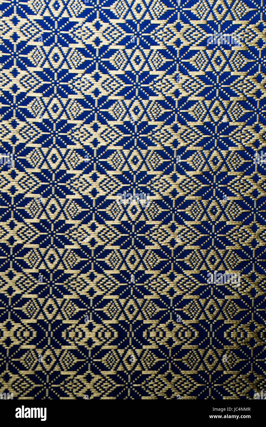 Blue and gold traditional Thai fabric texture background - cultural ...