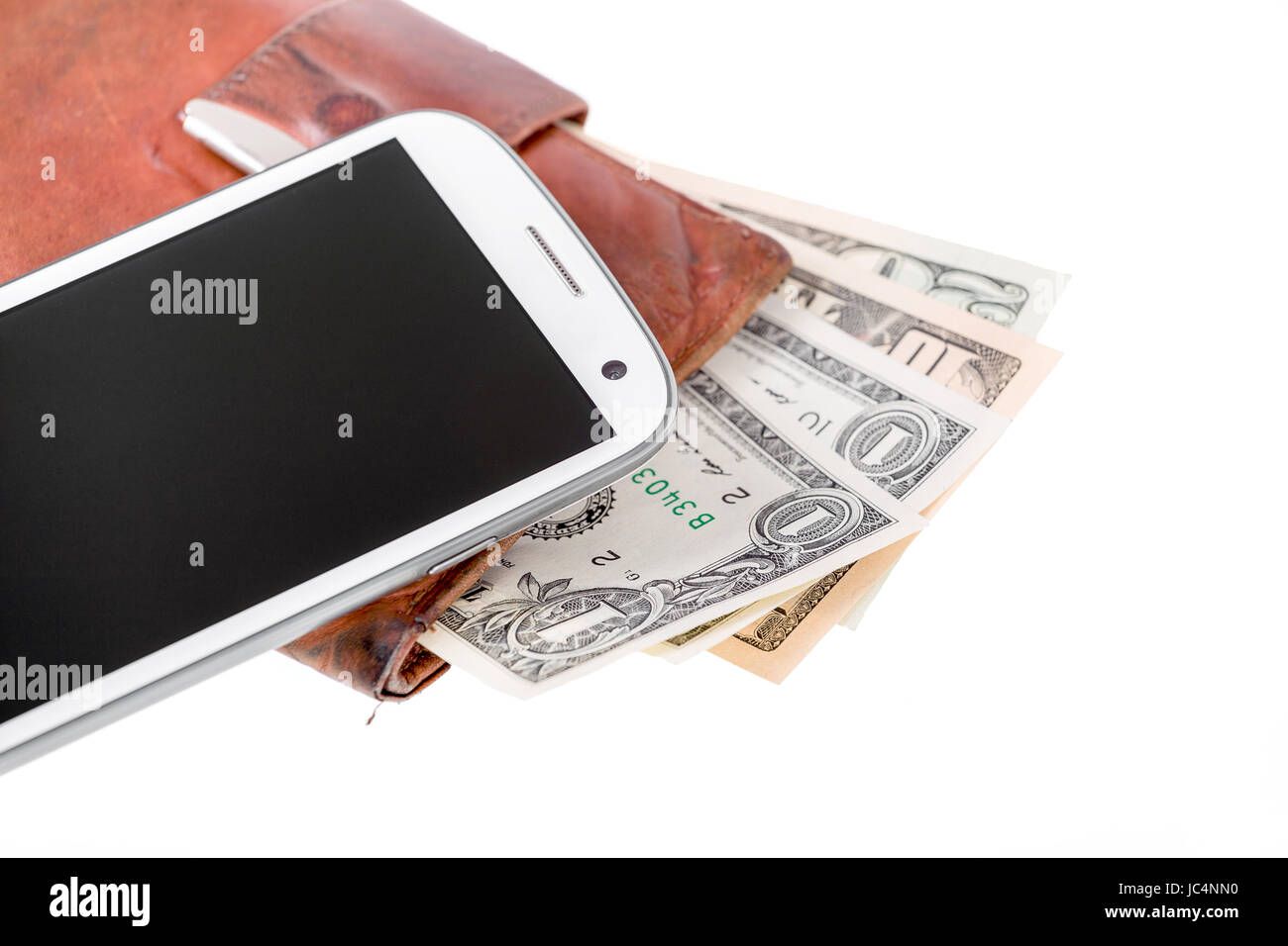 cellphone and money on white, money concept, expensive bill Stock Photo ...