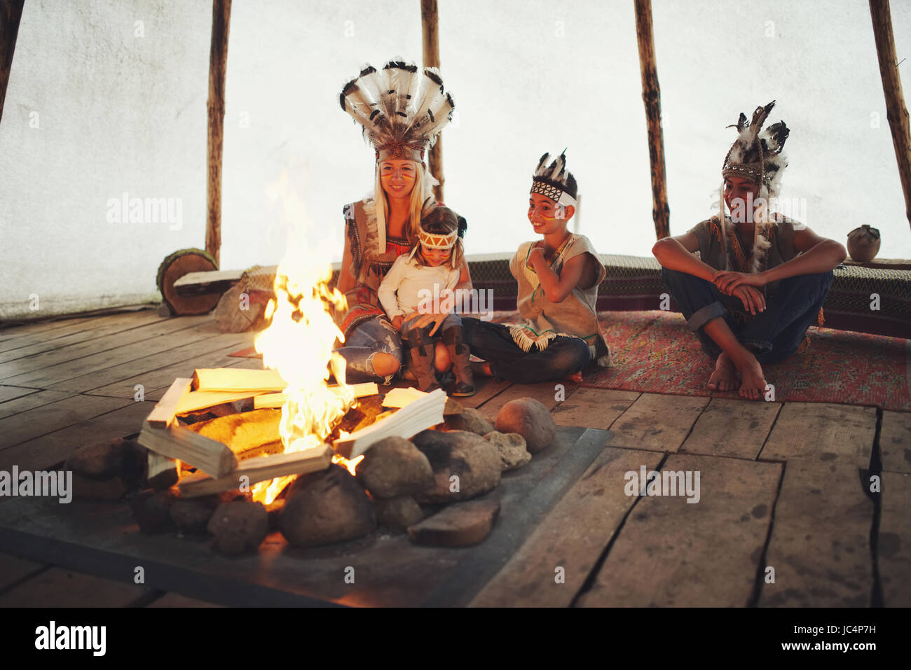 happy children playing native american Stock Photo - Alamy