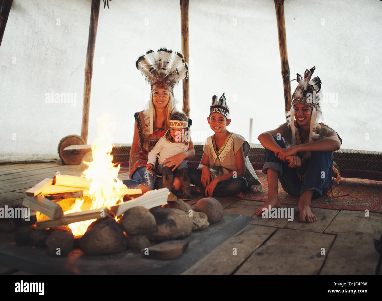 happy children playing native american Stock Photo - Alamy
