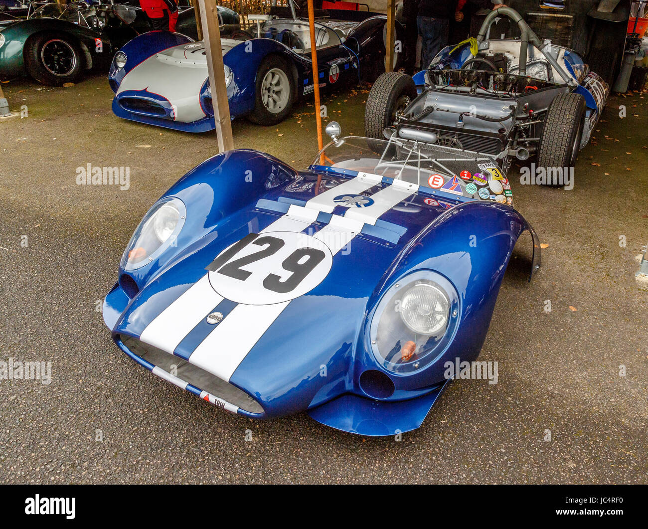 1963 Cooper-Ford Monaco is prepared in the paddock garage for the ...