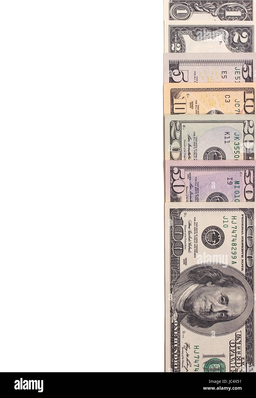 US american dollar money bills isolated on white background Stock Photo ...