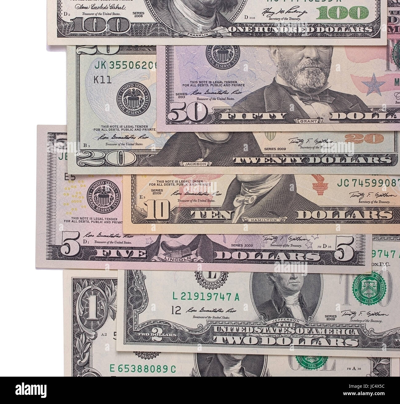 US american dollar money bills isolated on white background Stock Photo ...