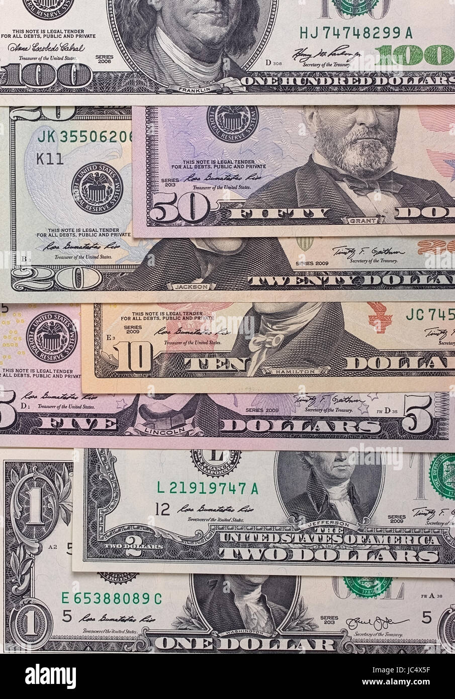 American dollar bills of different denominations abstract background ...
