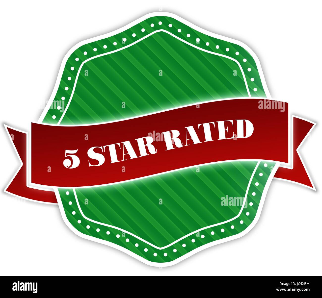 Green badge with 5 STAR RATED text on red ribbon. Illustration Stock ...