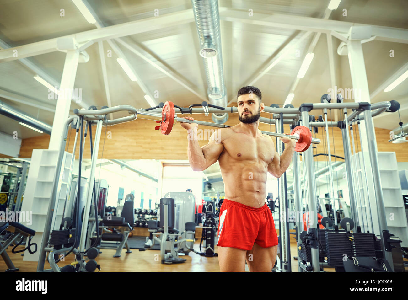 Bodybuilder Bar Biceps Man Not Weights High Resolution Stock ...