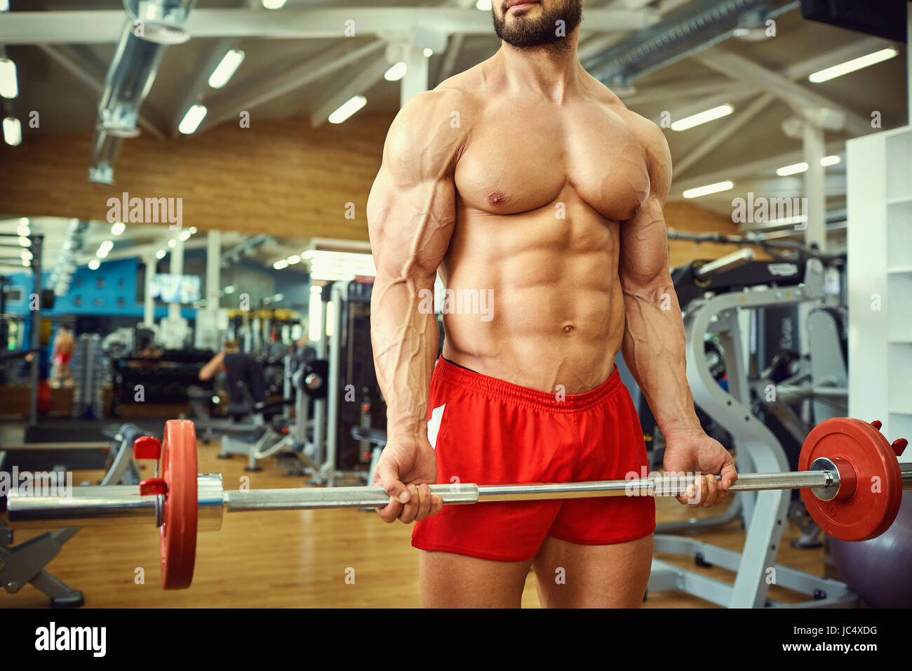 Bodybuilder Bar Biceps Man Not Weights High Resolution Stock ...