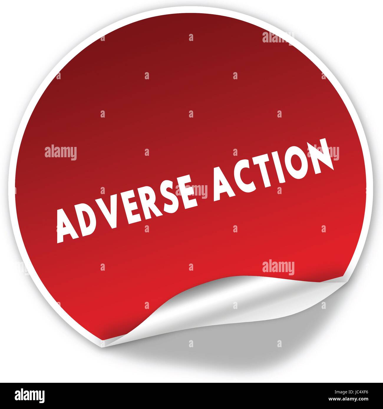 ADVERSE ACTION text on realistic red sticker on white background ...